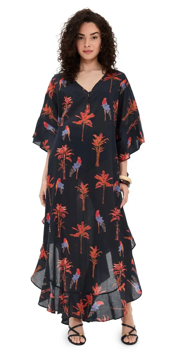 CONIGLIO PALM BEACH Marjorie Maxi Caftan - Palm Forest Black