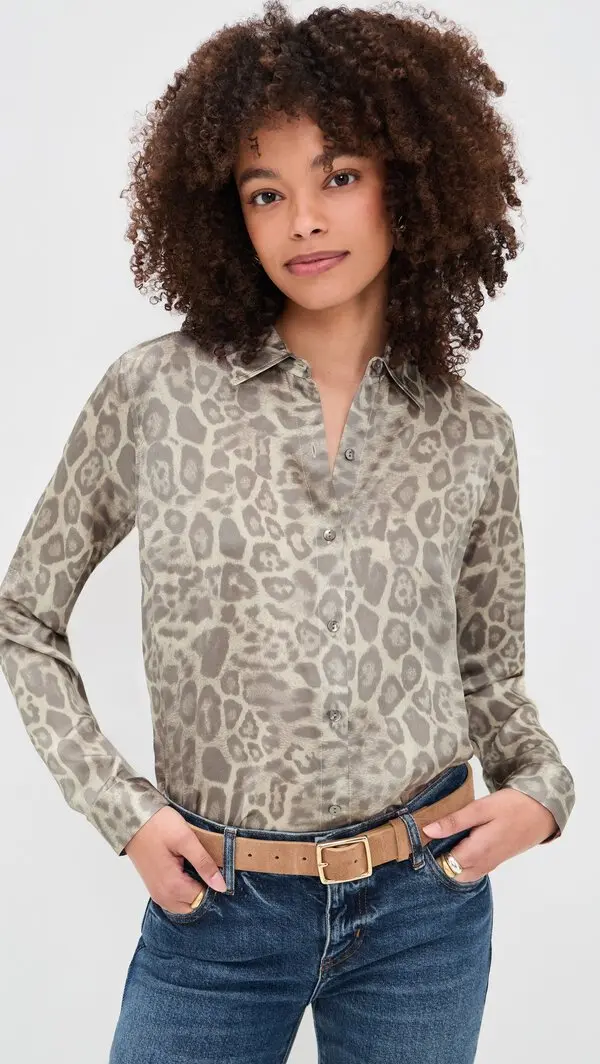 L'Agence Tyler Long Sleeve Blouse - Grey Patch Leopard
