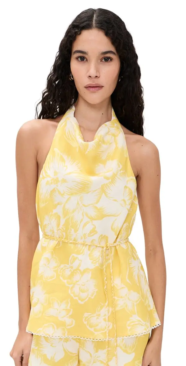 KIVARI Floral Linen Halter Top