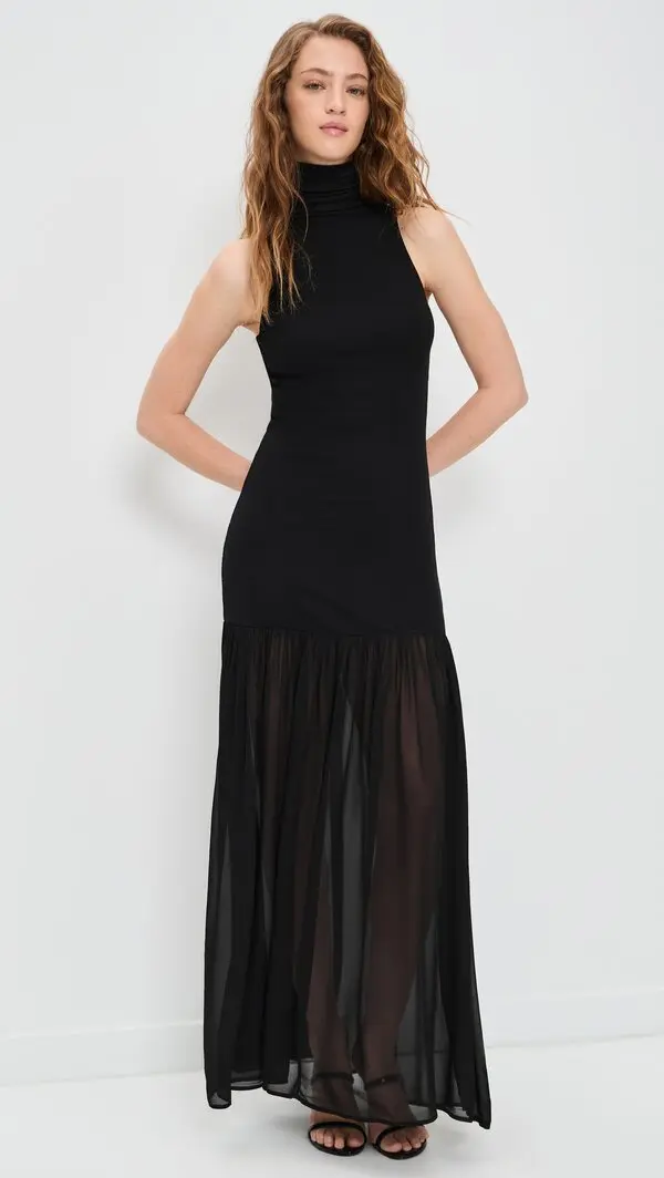 Enza Costa Airy Halter Turtleneck Maxi Dress - Black | Editorialist