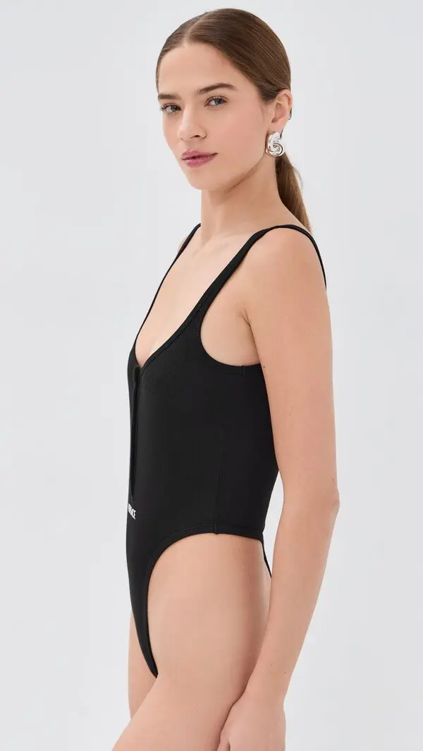 Versace Bio Cotton Rib Thong Bodysuit - Black