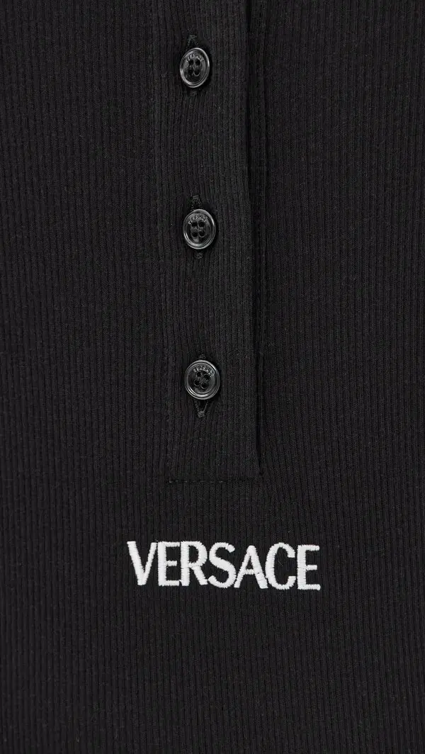 Versace Bio Cotton Rib Thong Bodysuit - Black