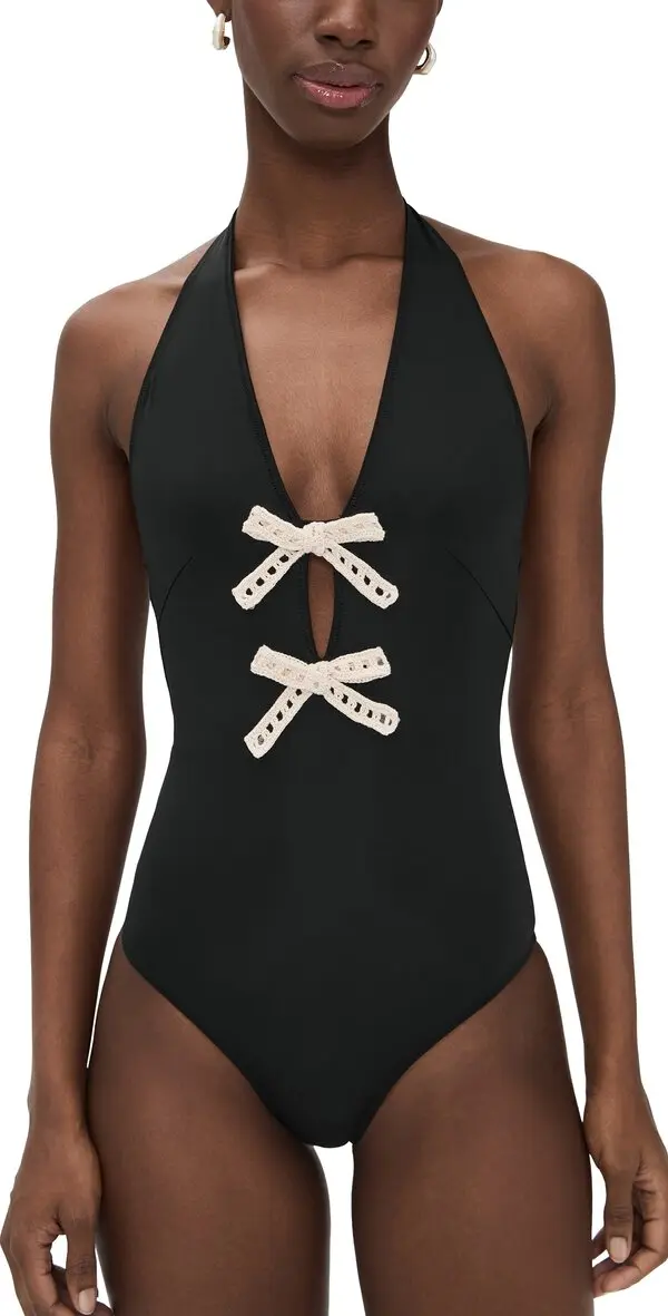 Sea Kendall Crochet Halter One Piece - Black