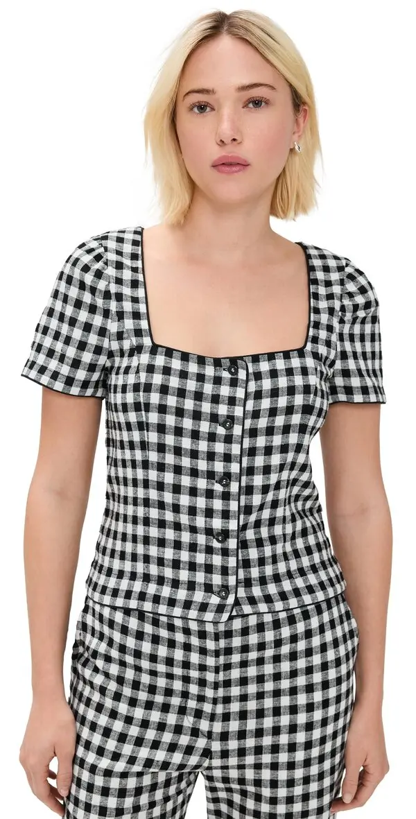 Ciao Lucia Nadia Checkered Linen Top
