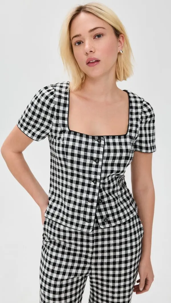 Ciao Lucia Nadia Checkered Linen Top