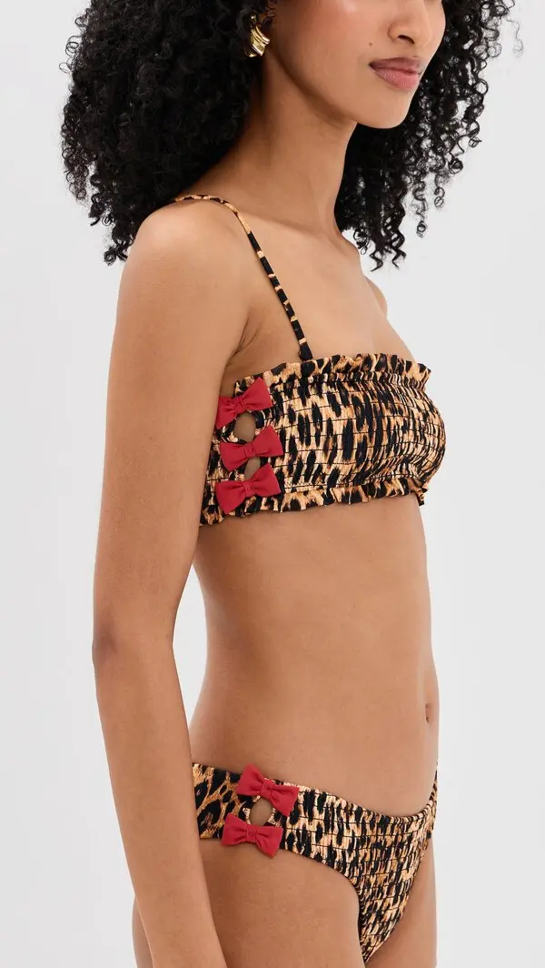 DAMSON MADDER Shirred Bow Bikini Top - Brown