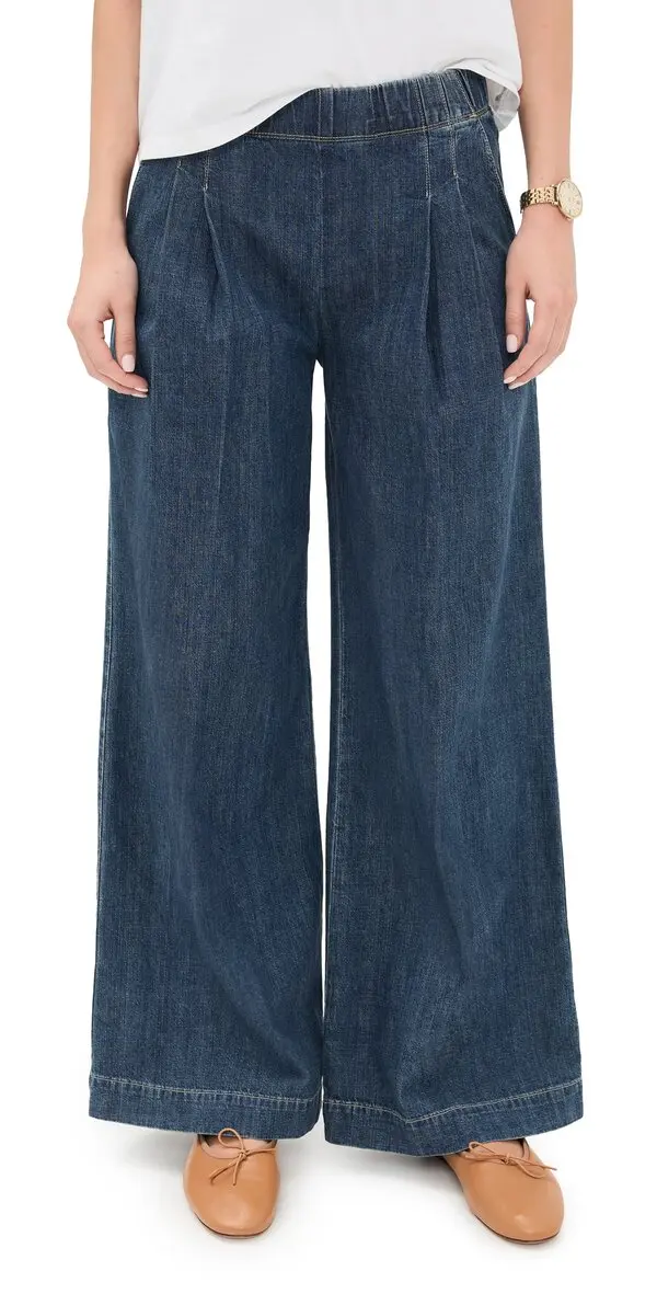 JAMES PERSE Denim Pleated Wide Leg Pants