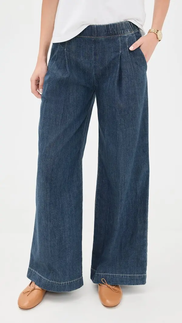 JAMES PERSE Denim Pleated Wide Leg Pants