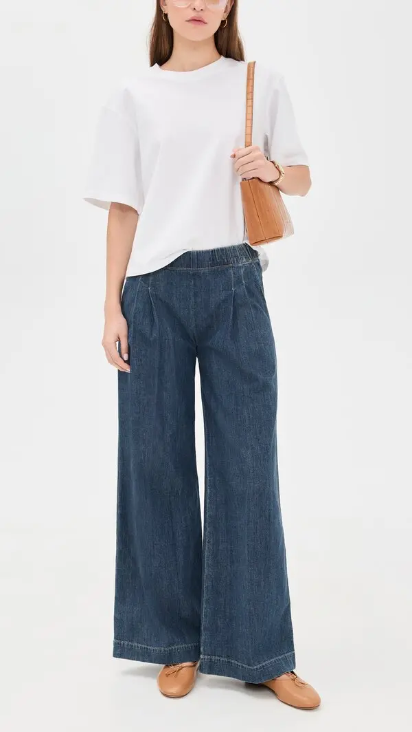 JAMES PERSE Denim Pleated Wide Leg Pants