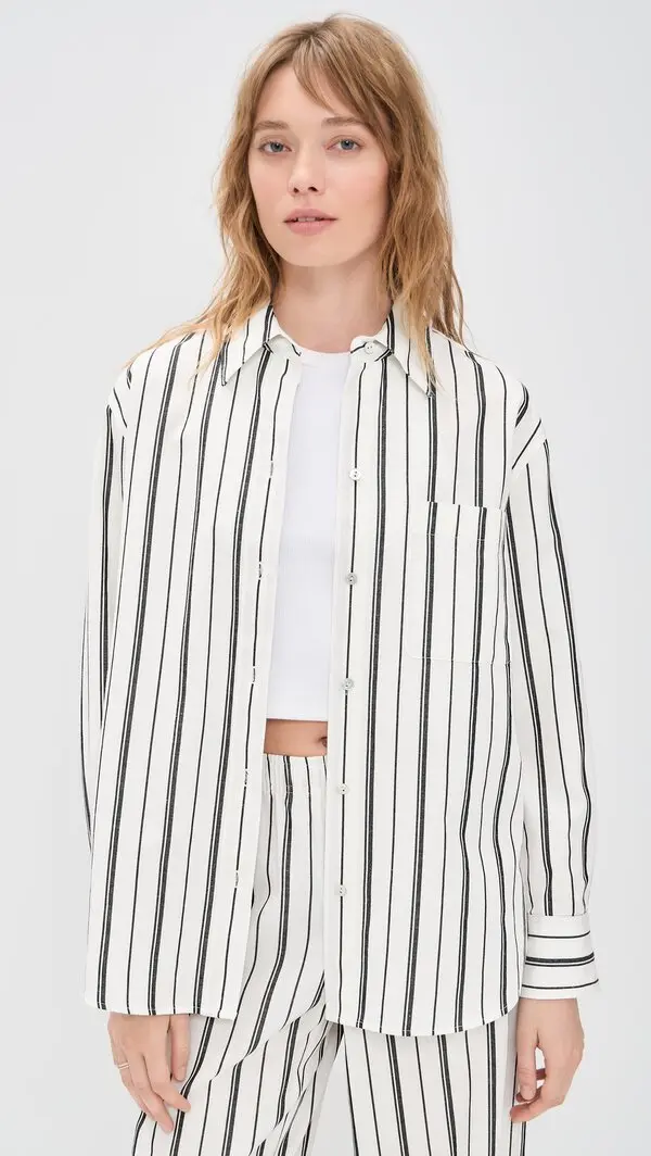 Vince Resort Stripe Oversized Shirt - B'white/black