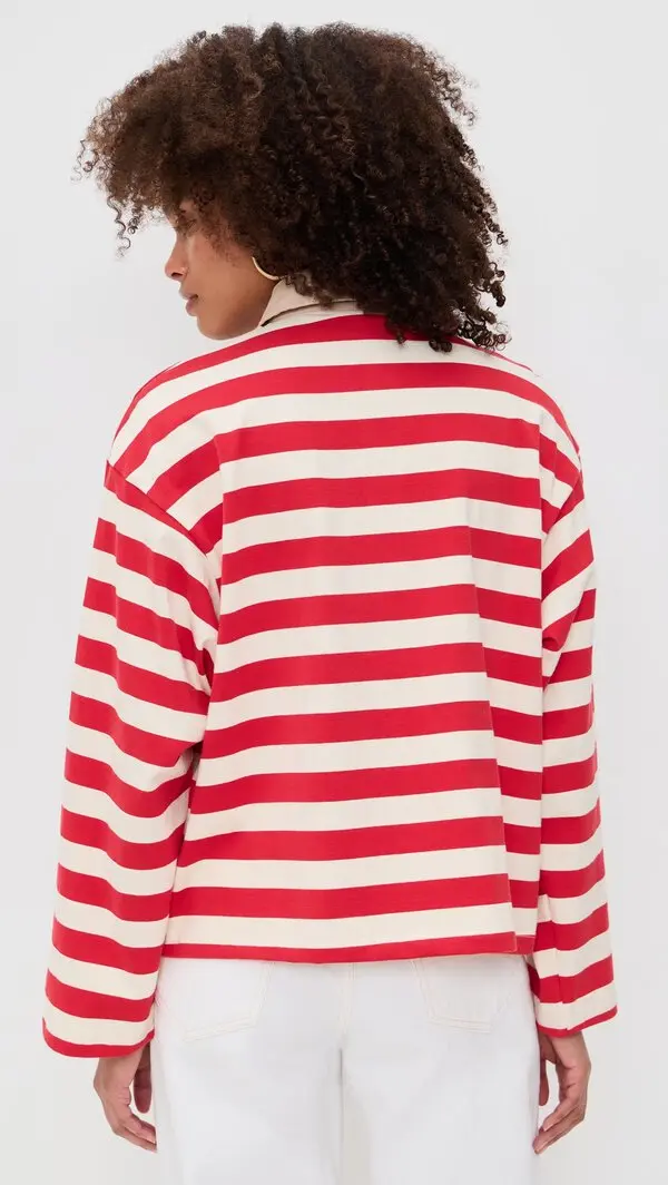 STATE & LAKE Striped Jersey Polo - Red/ivory