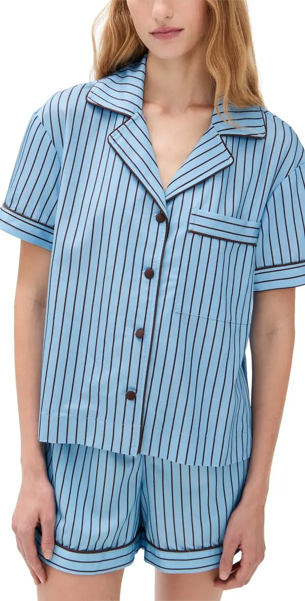 HOMMEY Short Sleeve Sleep Shirt - Ice Chocolate Stripes