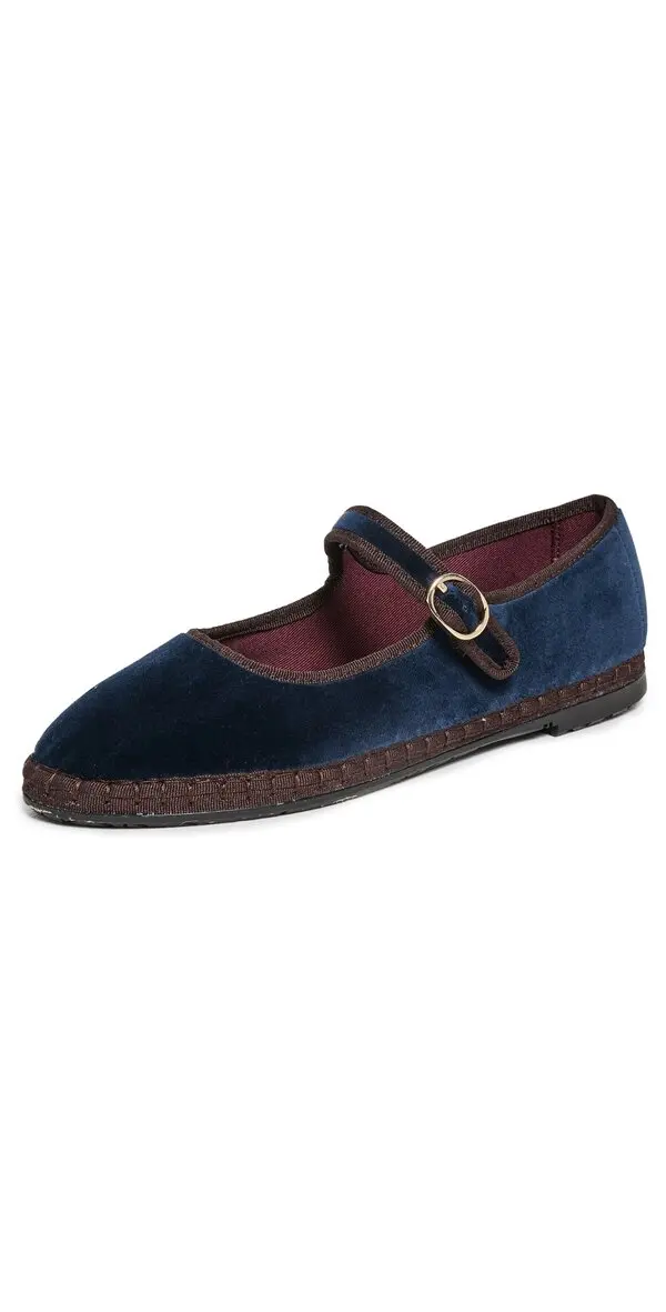 FLABELUS Velvet Mary Jane Flats - Navy