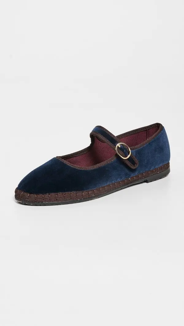 FLABELUS Velvet Mary Jane Flats - Navy