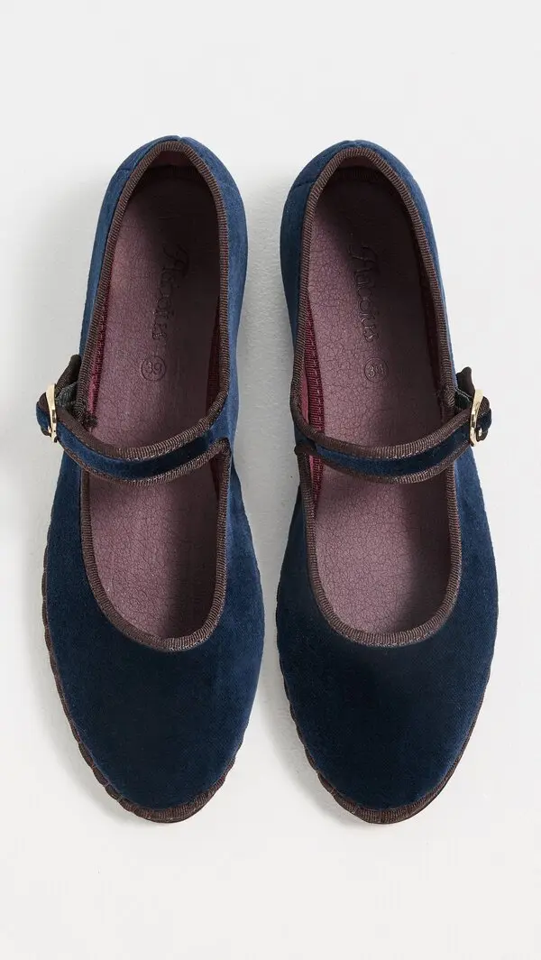 FLABELUS Velvet Mary Jane Flats - Navy
