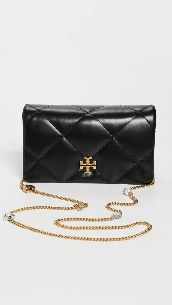 Tory Burch Kira Diamond Quilt Charm Chain Wallet - Black