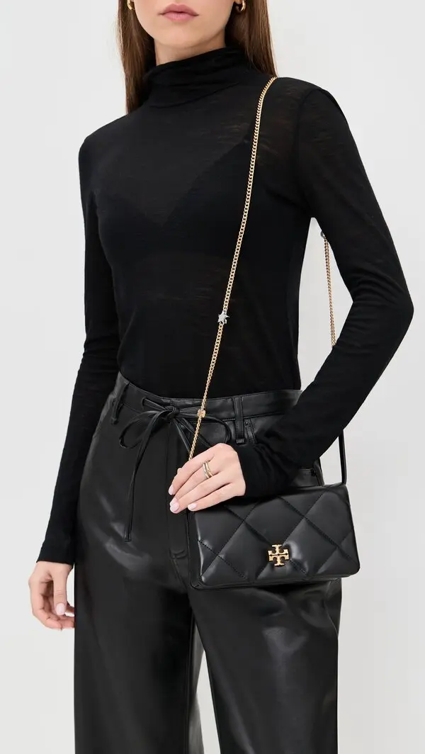 Tory Burch Kira Diamond Quilt Charm Chain Wallet - Black