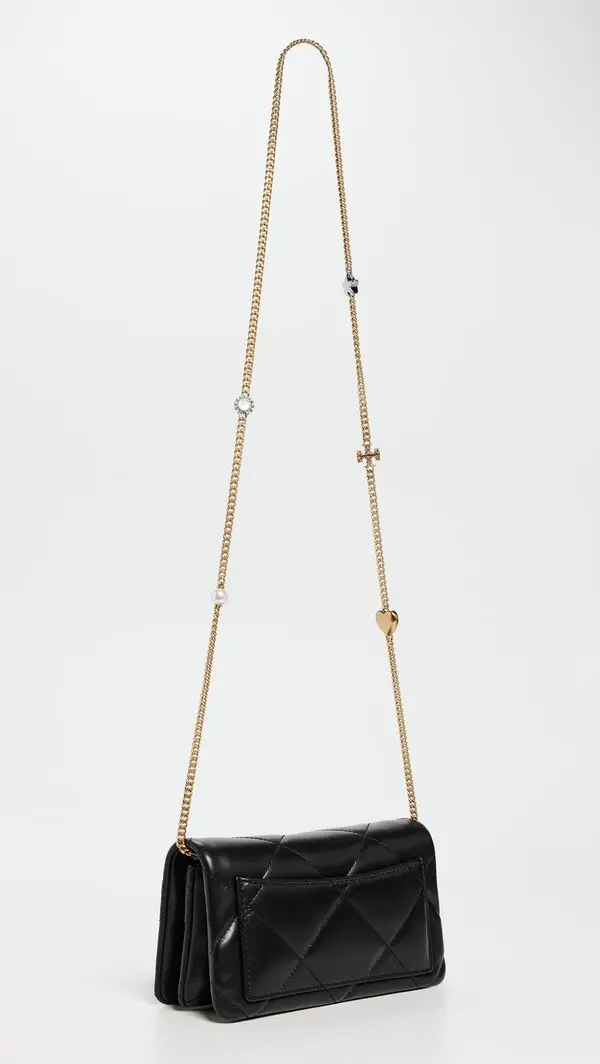 Tory Burch Kira Diamond Quilt Charm Chain Wallet - Black