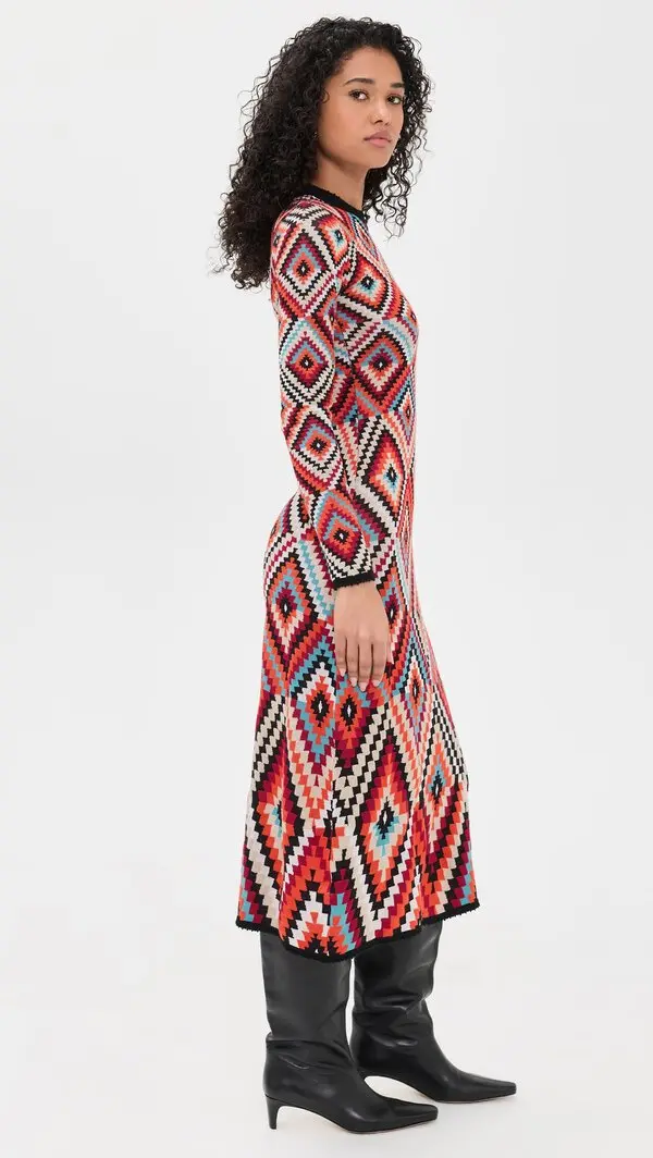 Farm Rio Geometric Pattern Knit Midi Dress