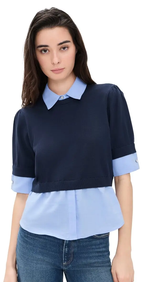 Cinq À Sept Capucine Collared Top - Navy/rain Cloud
