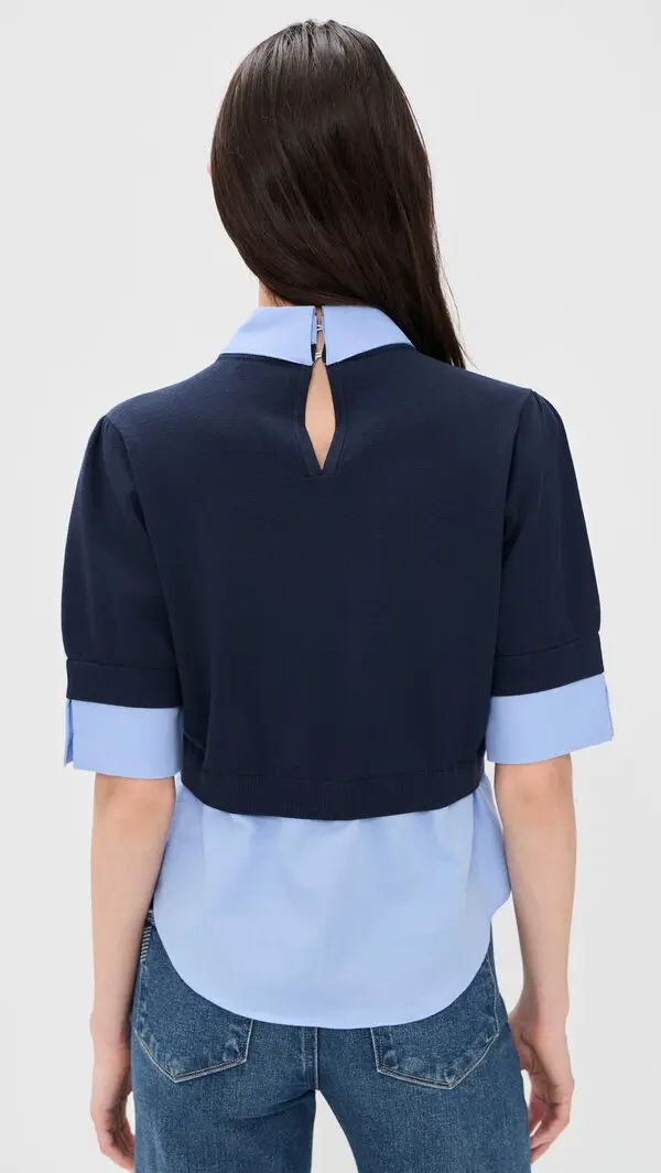 Cinq À Sept Capucine Collared Top - Navy/rain Cloud