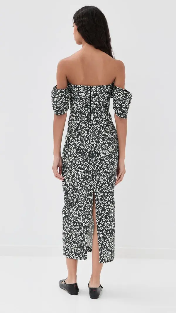 KIKA VARGAS Off-shoulder Ruched Floral Midi Dress - Midnight