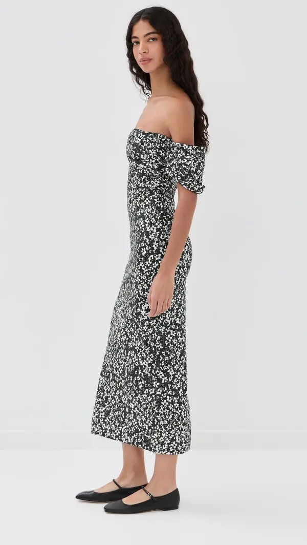 KIKA VARGAS Off-shoulder Ruched Floral Midi Dress - Midnight