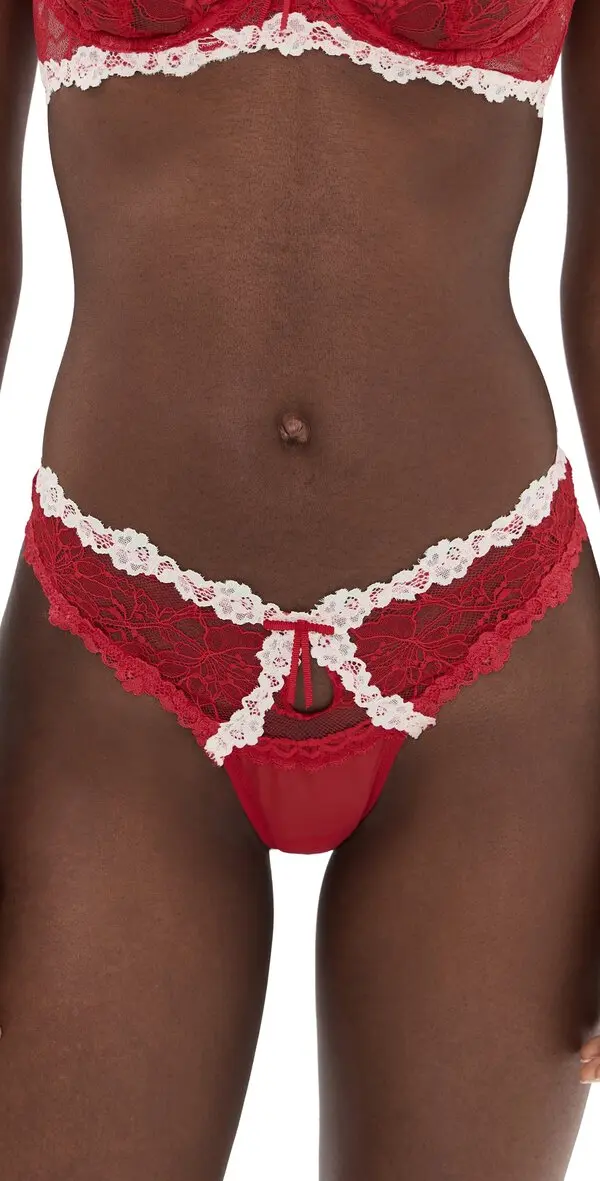 For Love & Lemons Fiona Lace Thong Panties - Red