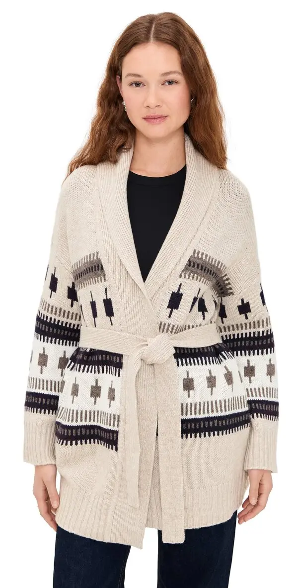 OGD ONE GREY DAY Geometric-patterned Cardigan With Self-belt Closure
