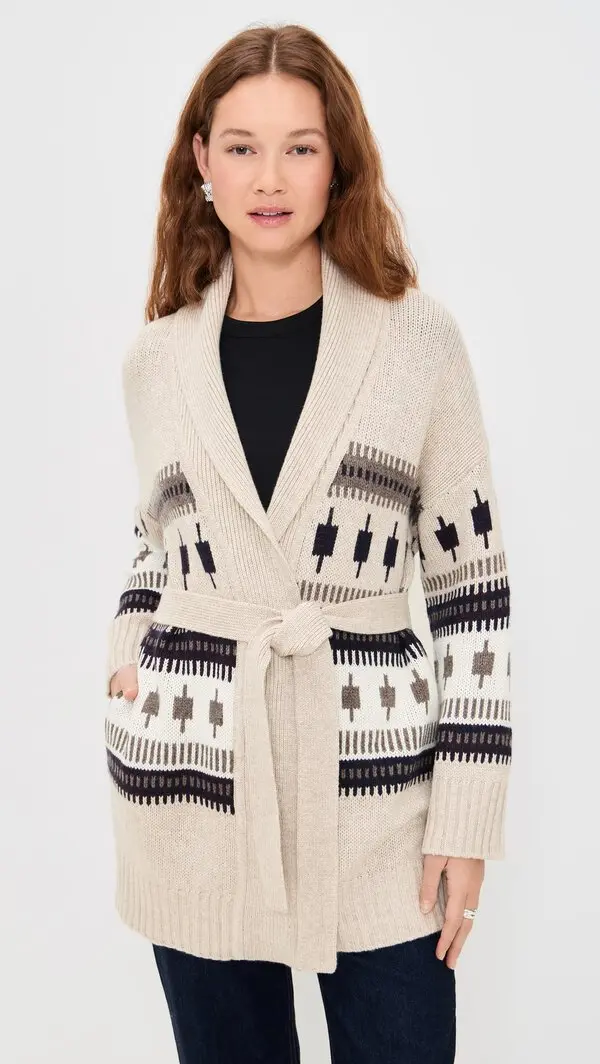 OGD ONE GREY DAY Geometric-patterned Cardigan With Self-belt Closure