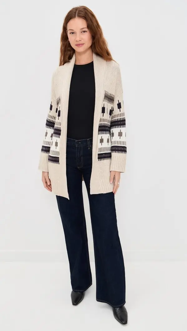 OGD ONE GREY DAY Geometric-patterned Cardigan With Self-belt Closure