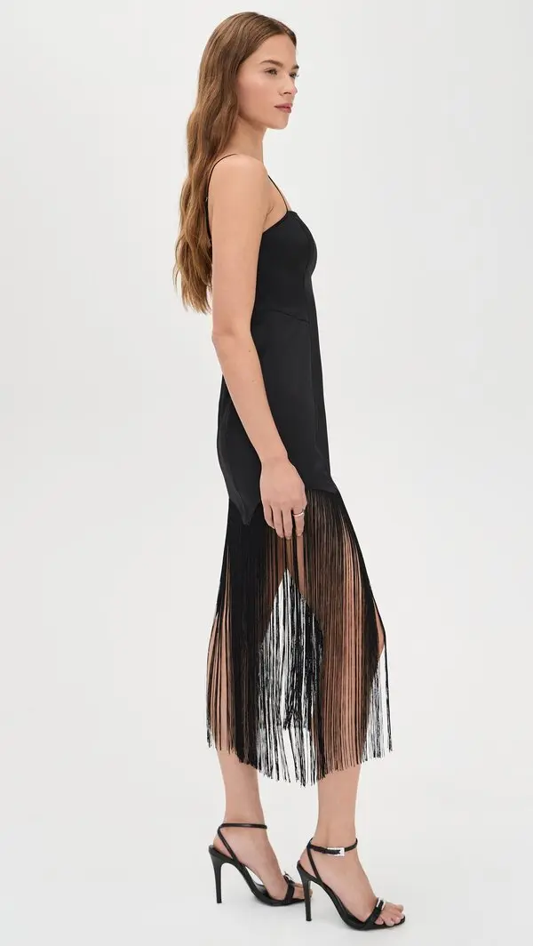 knee length dresses for ladies Asymmetric Fringe Criss Satin Maxi Dress – NŌMI BRAND