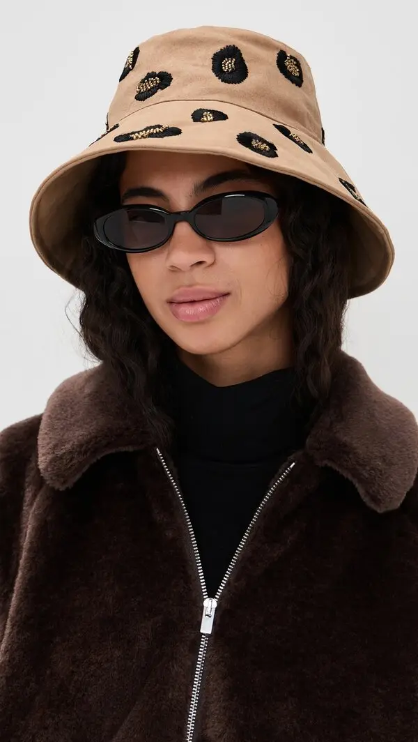 Lele Sadoughi Embroidered Bucket Hat In Leopard | Editorialist display picture 3
