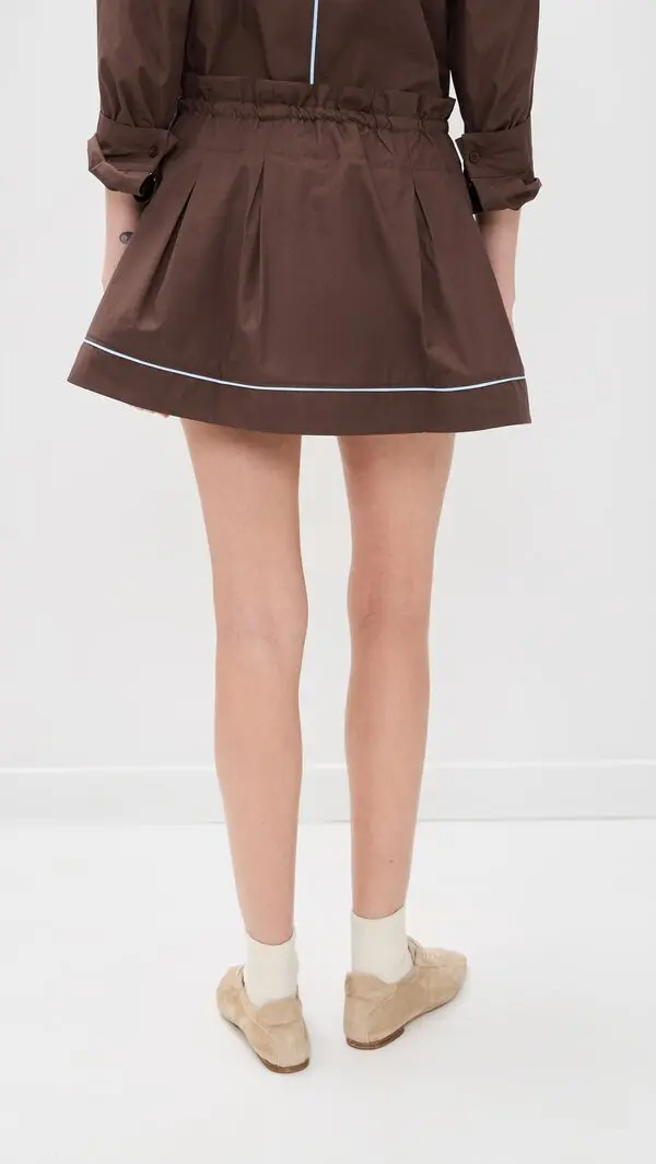 LE BOP Pleated Poplin Mini Skirt - Chocolate/light Blue
