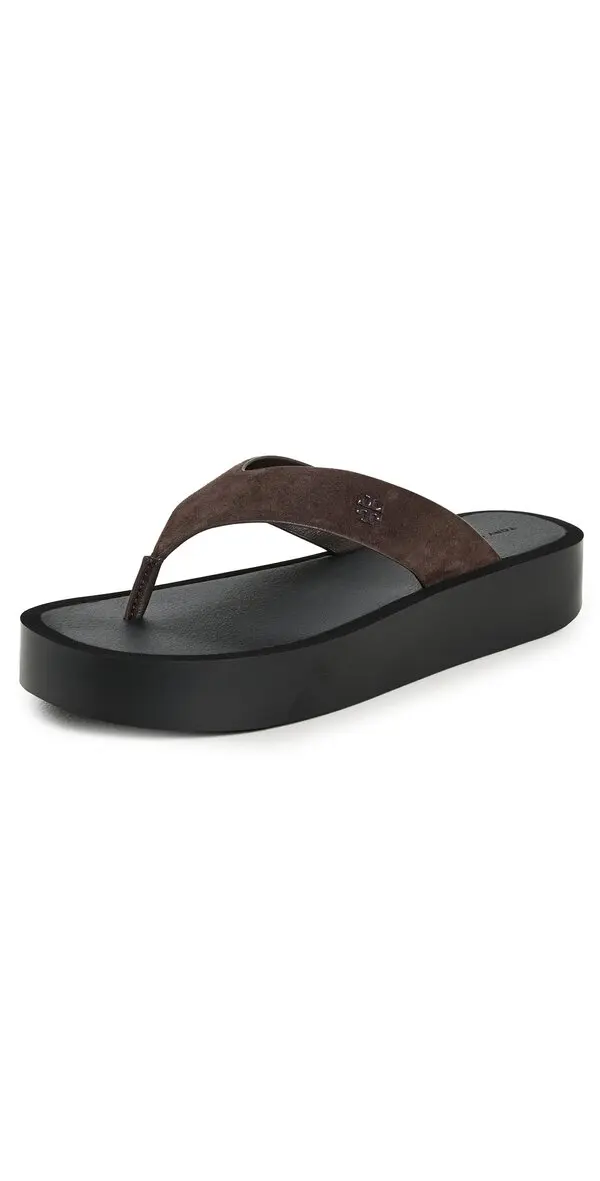 Tory Burch Leather Platform Flip Flops - Dark Cocoa/black