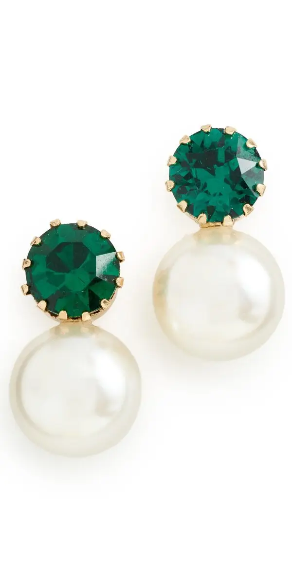 JENNIFER BEHR Ines Crystal And Pearl Earrings - Emerald