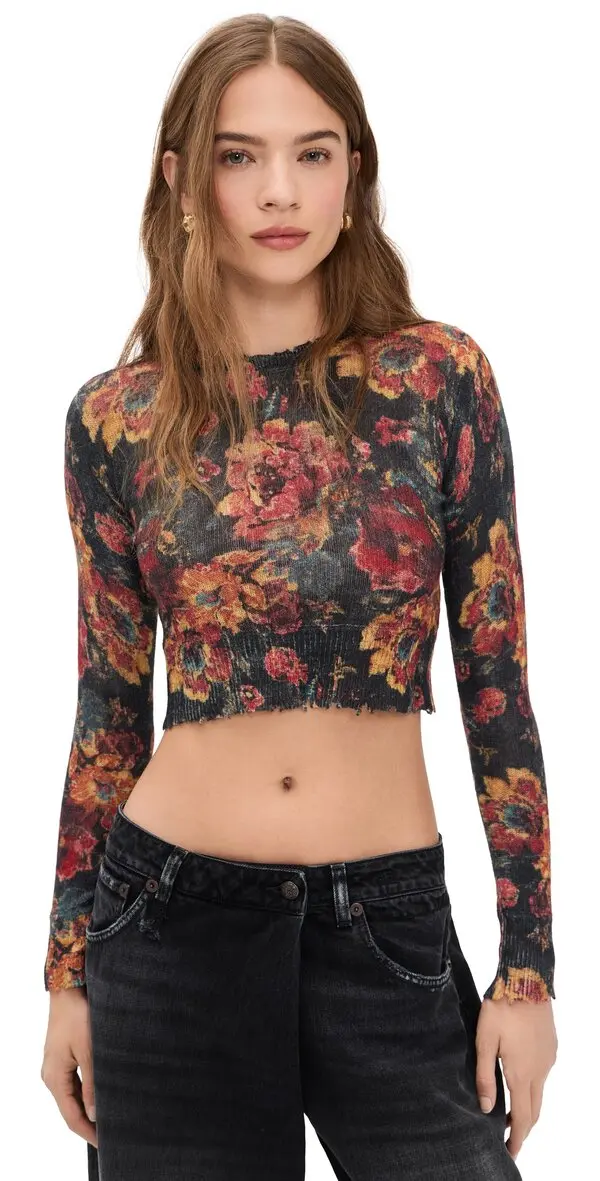 R13 Printed Cashmere Crewneck Top