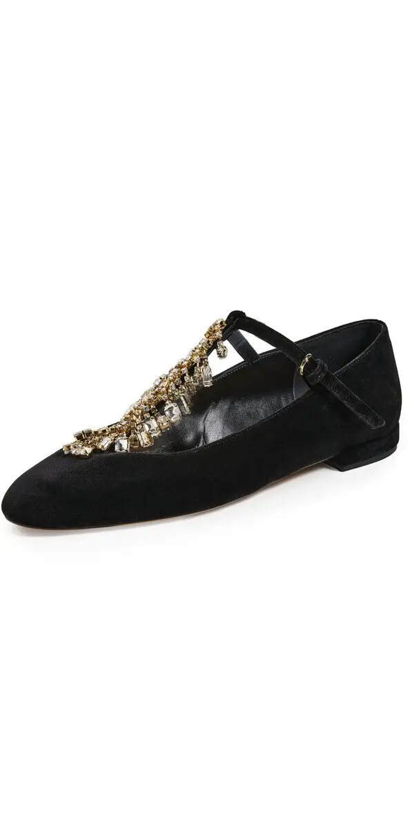 Ulla Johnson Bianca Crystal T-strap Ballerina Flats - Black
