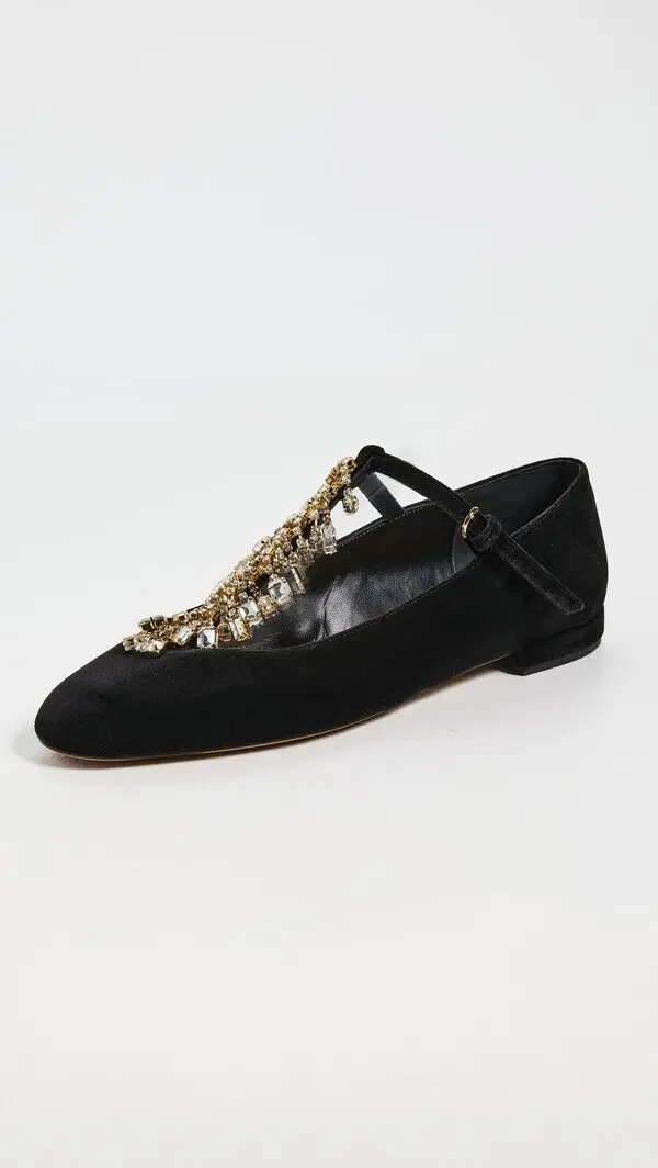 Ulla Johnson Bianca Crystal T-strap Ballerina Flats - Black
