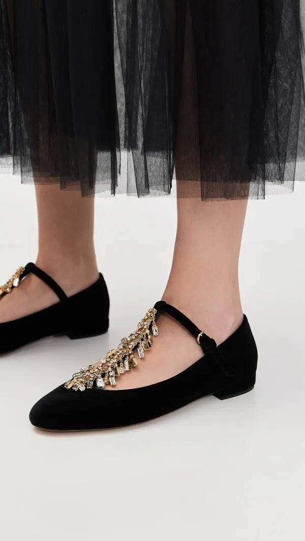 Ulla Johnson Bianca Crystal T-strap Ballerina Flats - Black