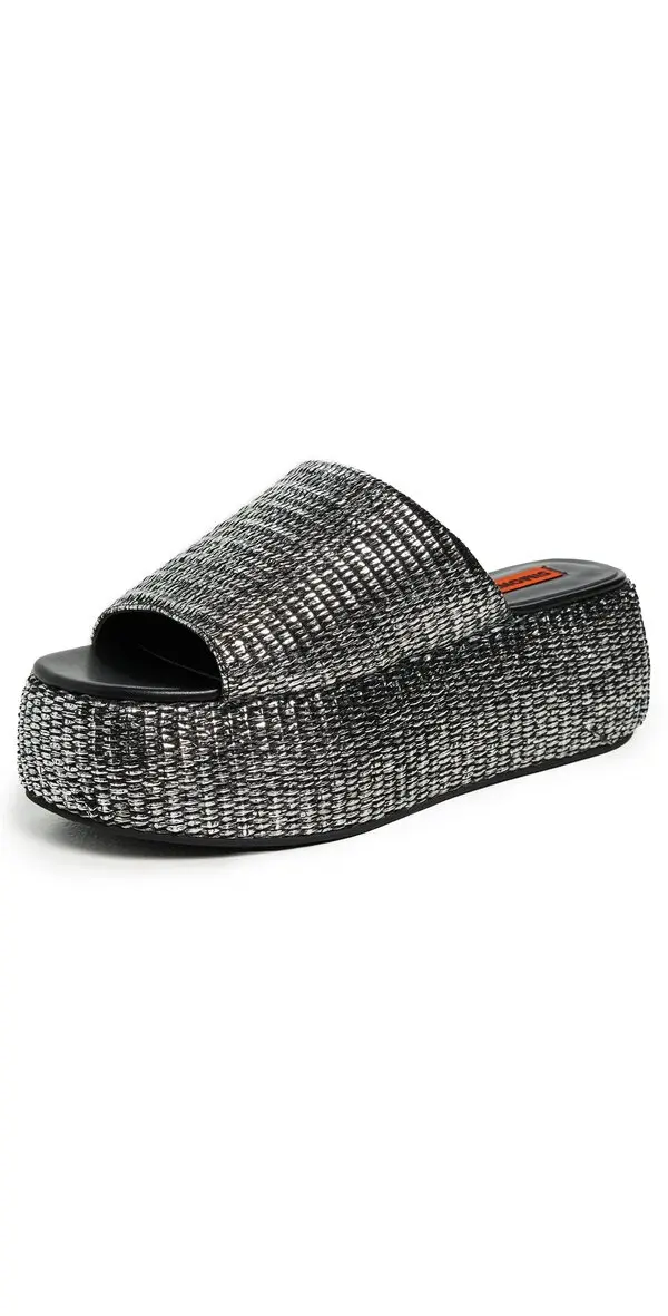SIMONMILLER Metallic Raffia Cloudy Platform Sandals - Black/silver