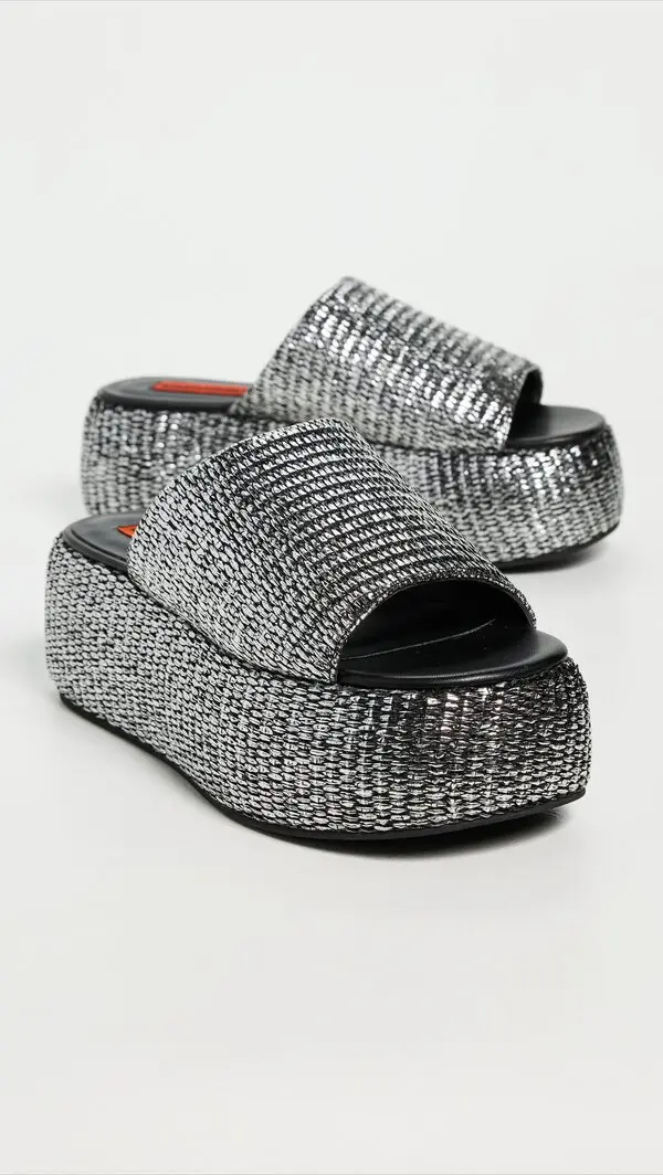 SIMONMILLER Metallic Raffia Cloudy Platform Sandals - Black/silver
