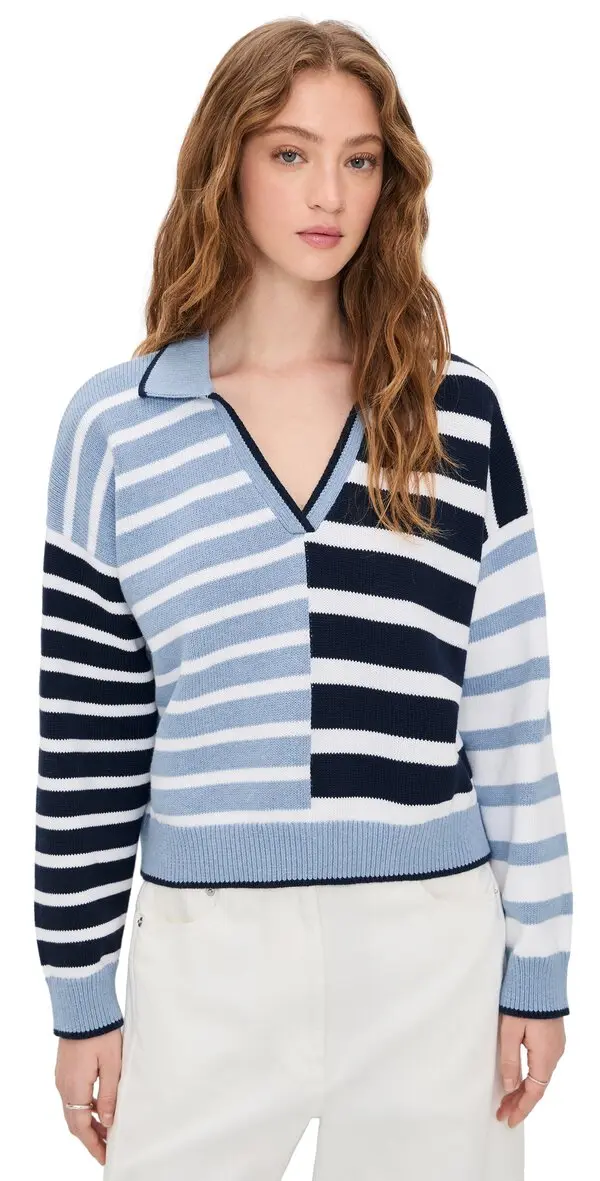 Splendid Arden Stripe Polo Sweater - Nvy/sea Bz H/wt