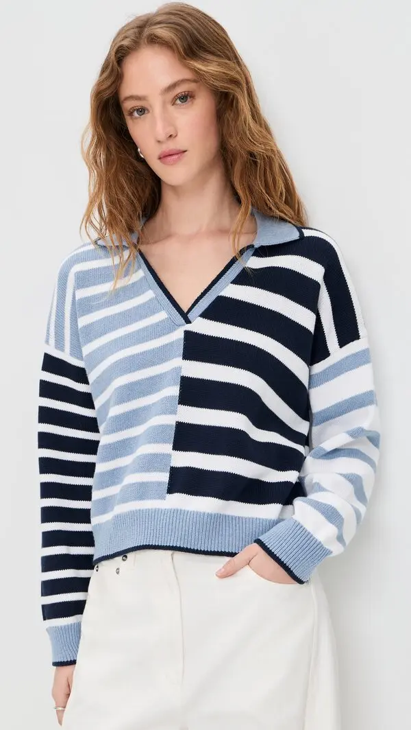 Splendid Arden Stripe Polo Sweater - Nvy/sea Bz H/wt