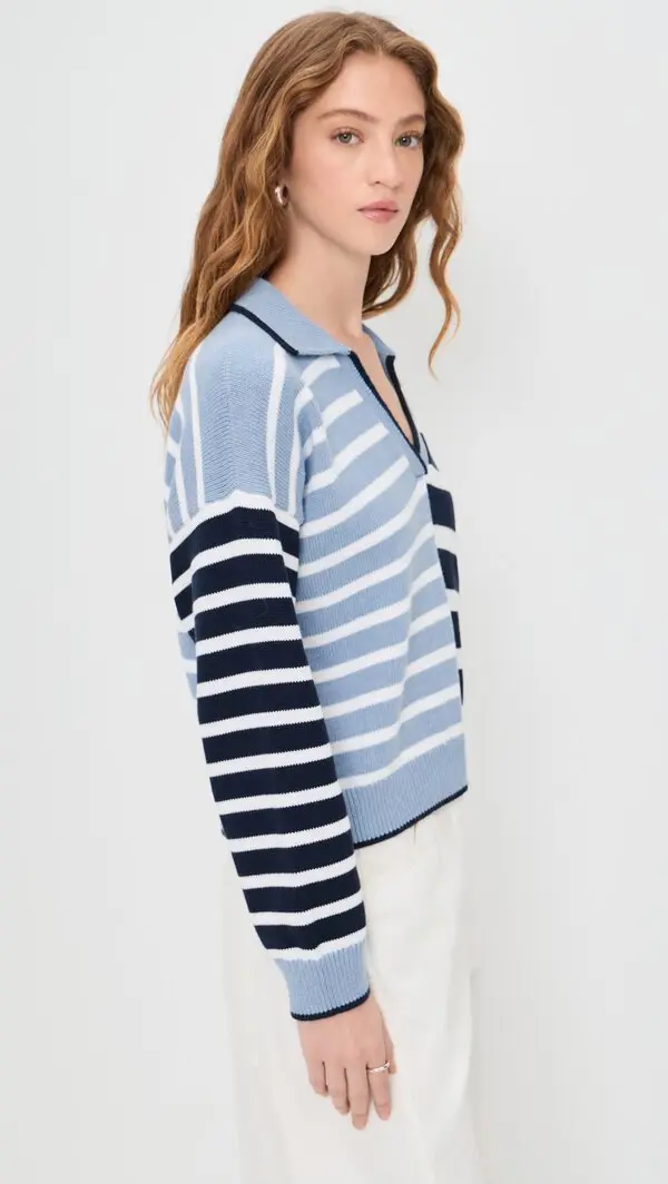 Splendid Arden Stripe Polo Sweater - Nvy/sea Bz H/wt