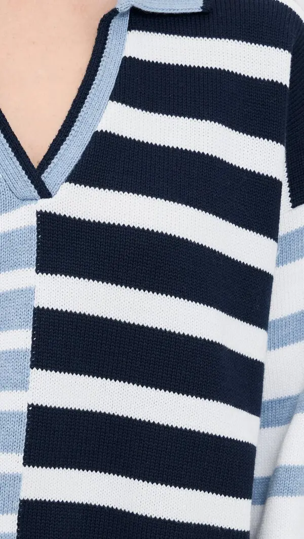 Splendid Arden Stripe Polo Sweater - Nvy/sea Bz H/wt
