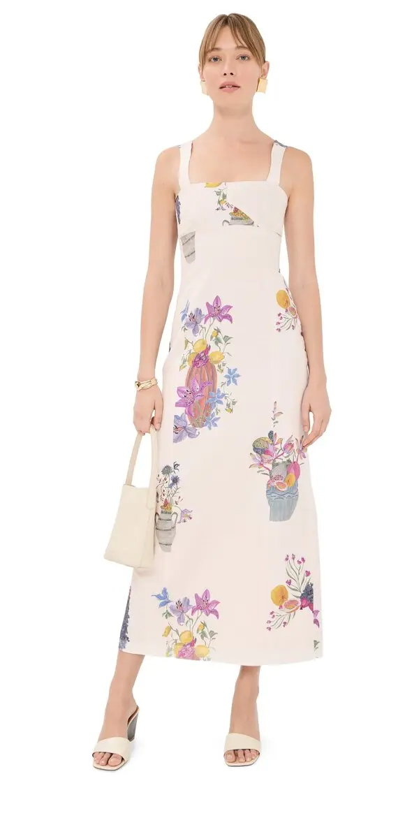 ISLA & WHITE Floral Vase Printed Maxi Dress