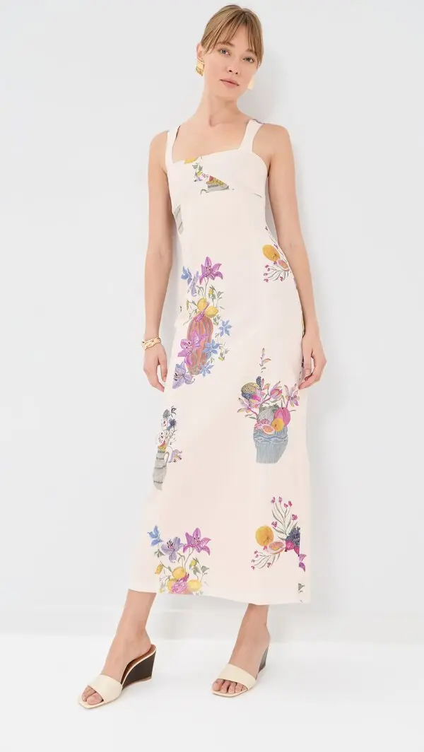ISLA & WHITE Floral Vase Printed Maxi Dress