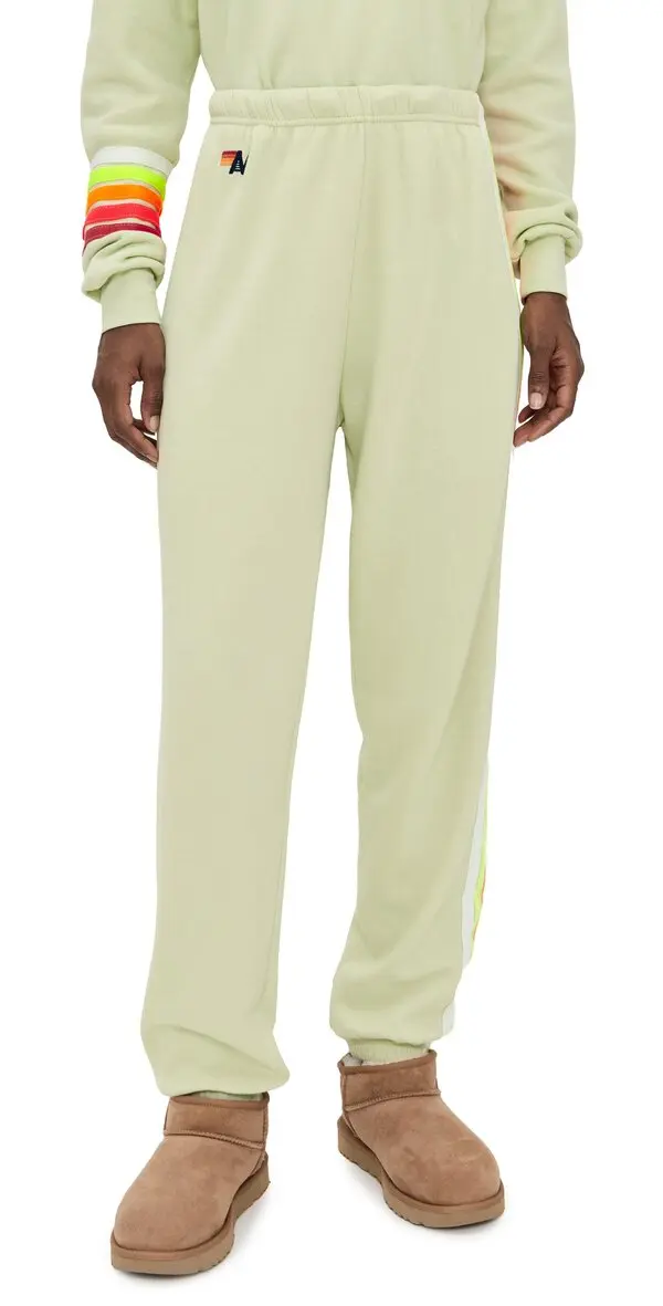 Aviator Nation 5 Stripe Fleece Sweatpants - Lime Cream/white Neon