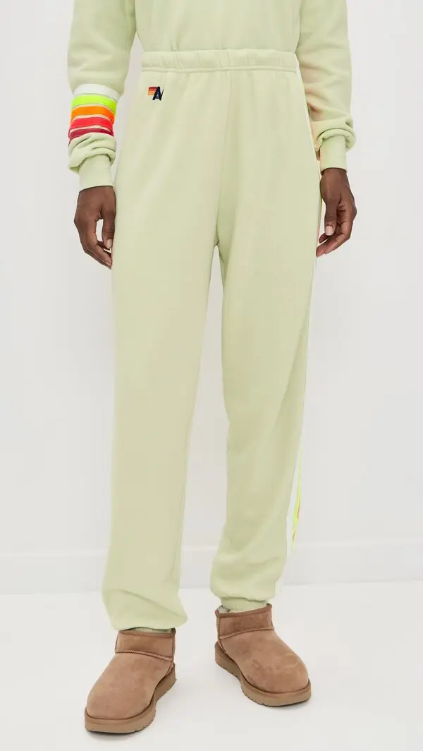 Aviator Nation 5 Stripe Fleece Sweatpants - Lime Cream/white Neon